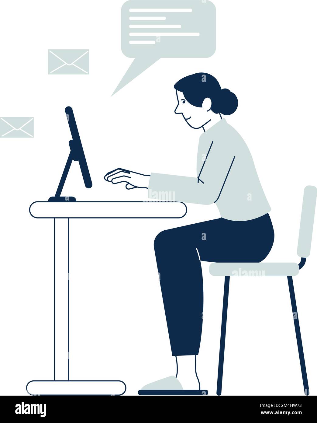 Email messages concept. Woman working on computer Stock Vector Image ...