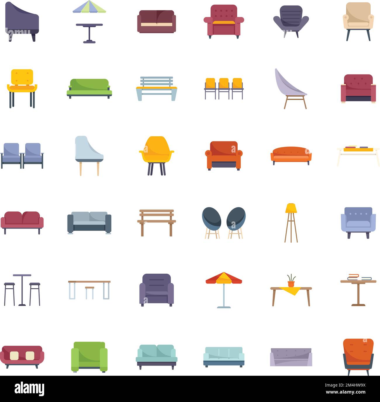 Lounge icons set flat vector. Business sofa. Office zone isolated Stock ...