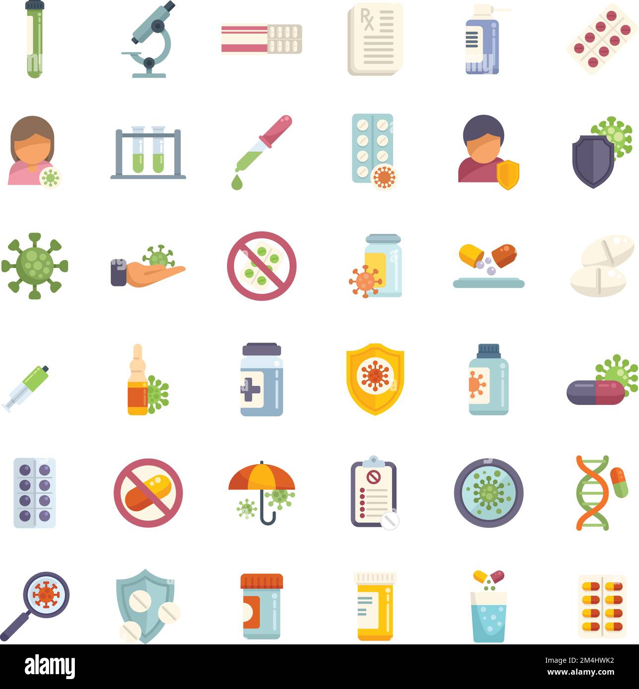 Antibiotic Resistance Icons Set Flat Vector Immune Drug Medical