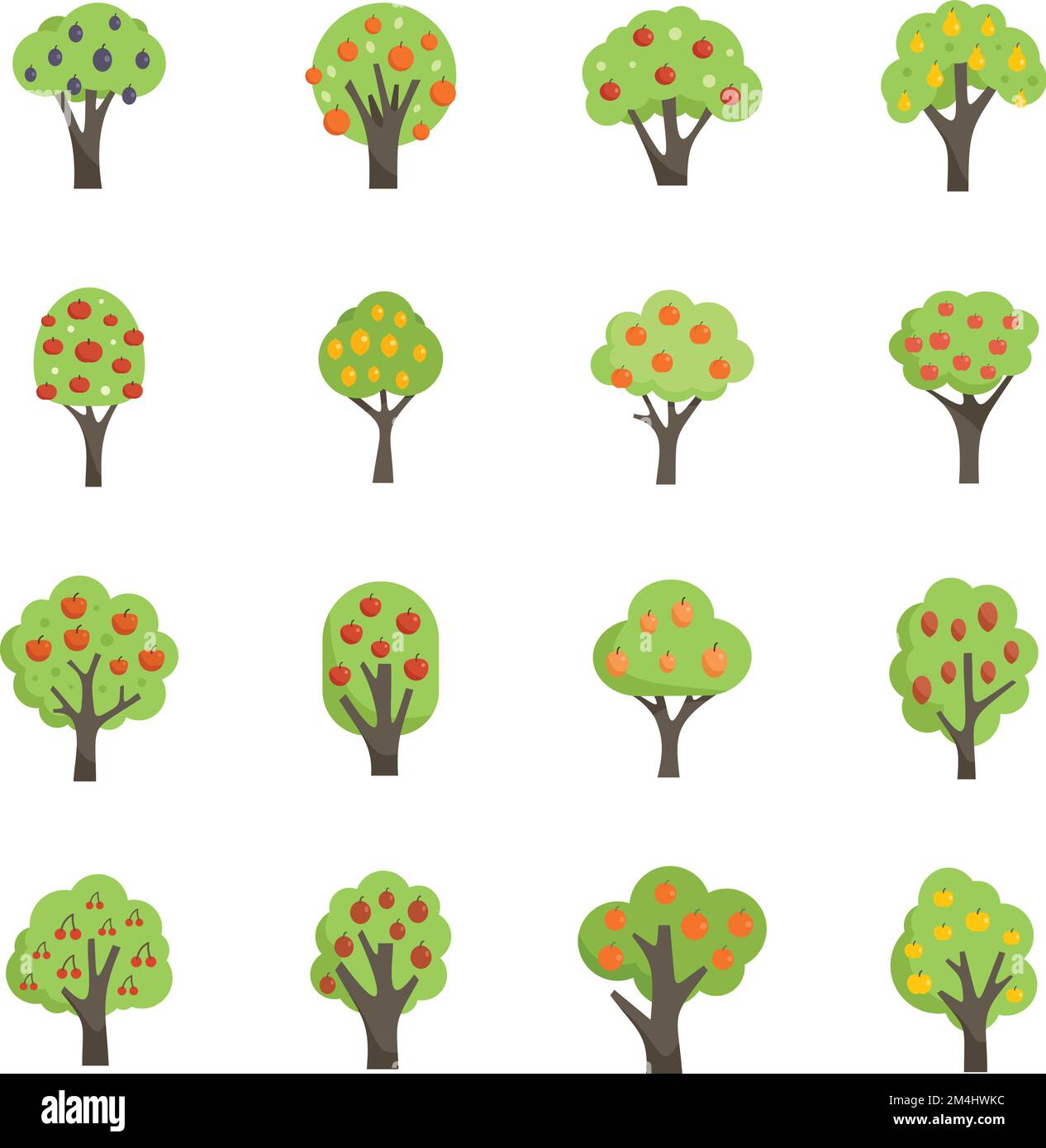 Fruit tree icons set flat vector. Apple garden. Tree fruit isolated ... Fruit tree icons set flat vector. Apple garden. Tree fruit isolated ...