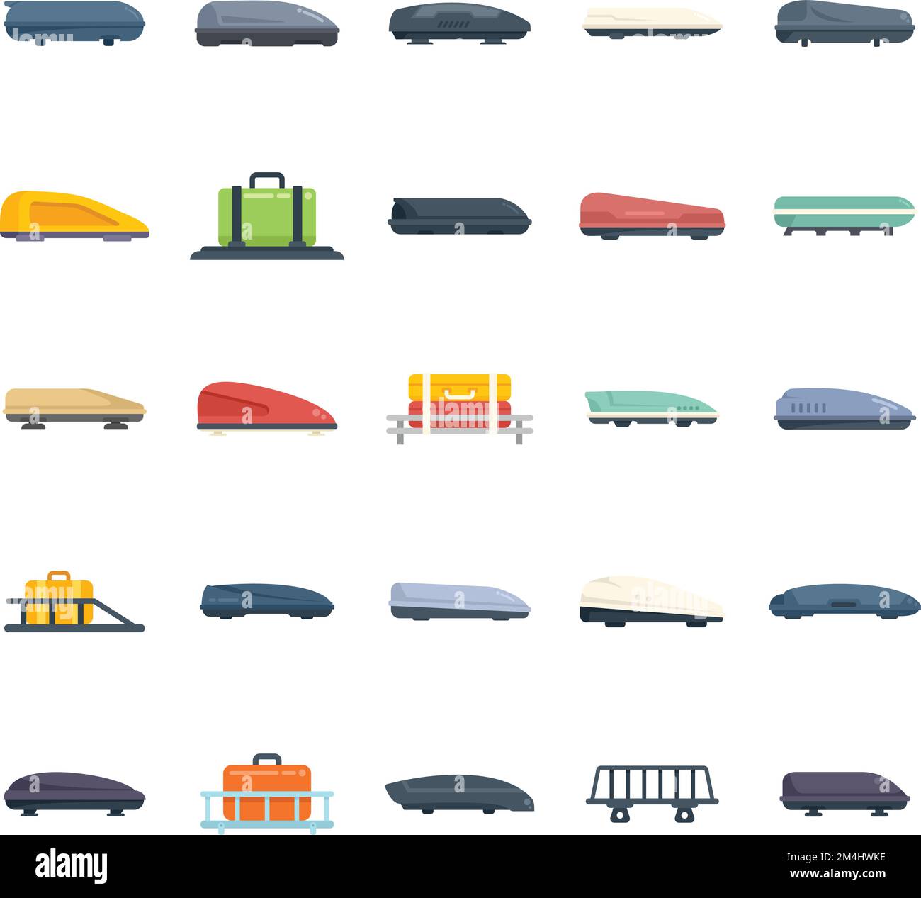 Car roof box icons set flat vector. Auto baggage. Cargo box isolated ...