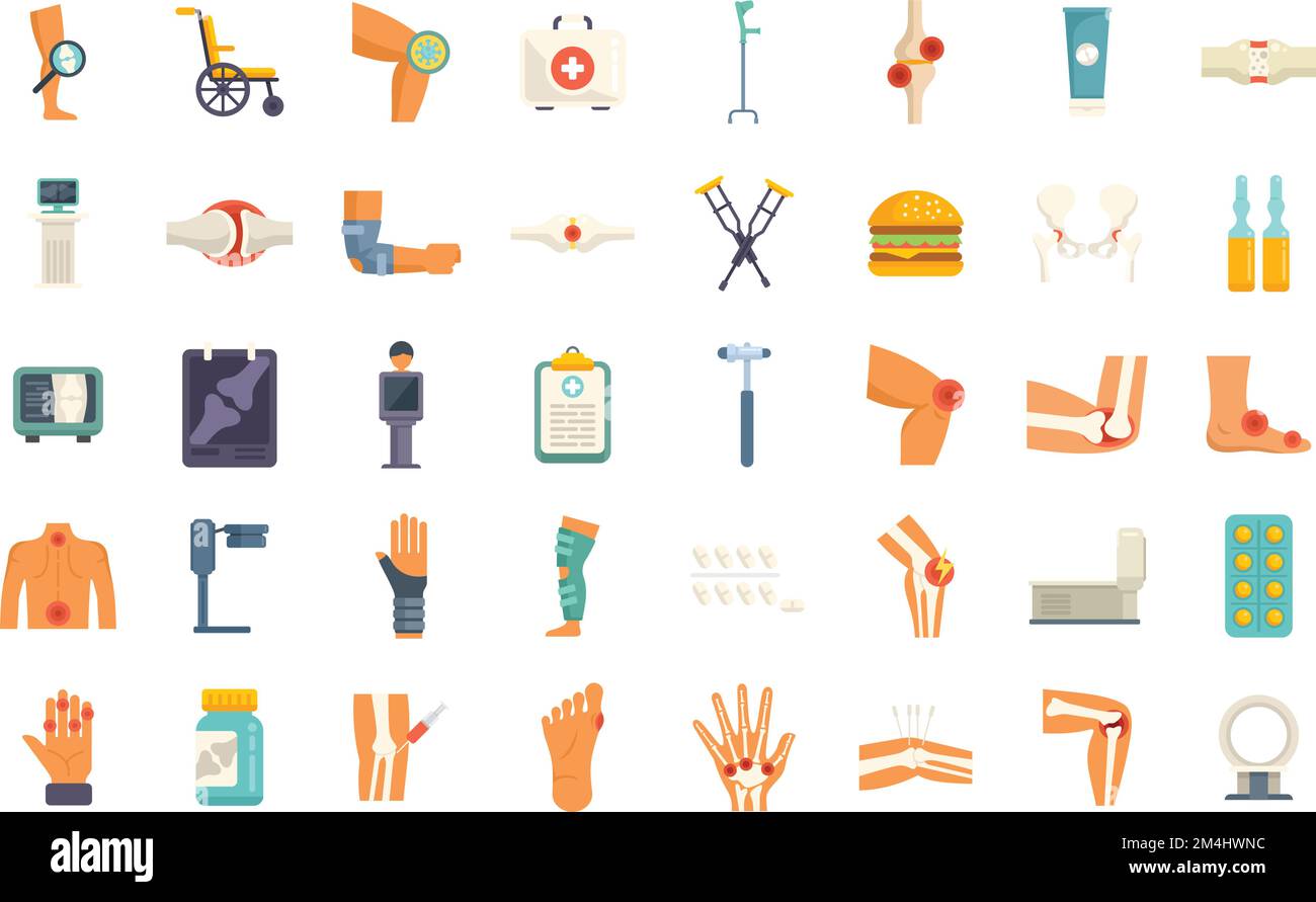 Arthritis icons set flat vector. Joint injury. Medical science isolated ...