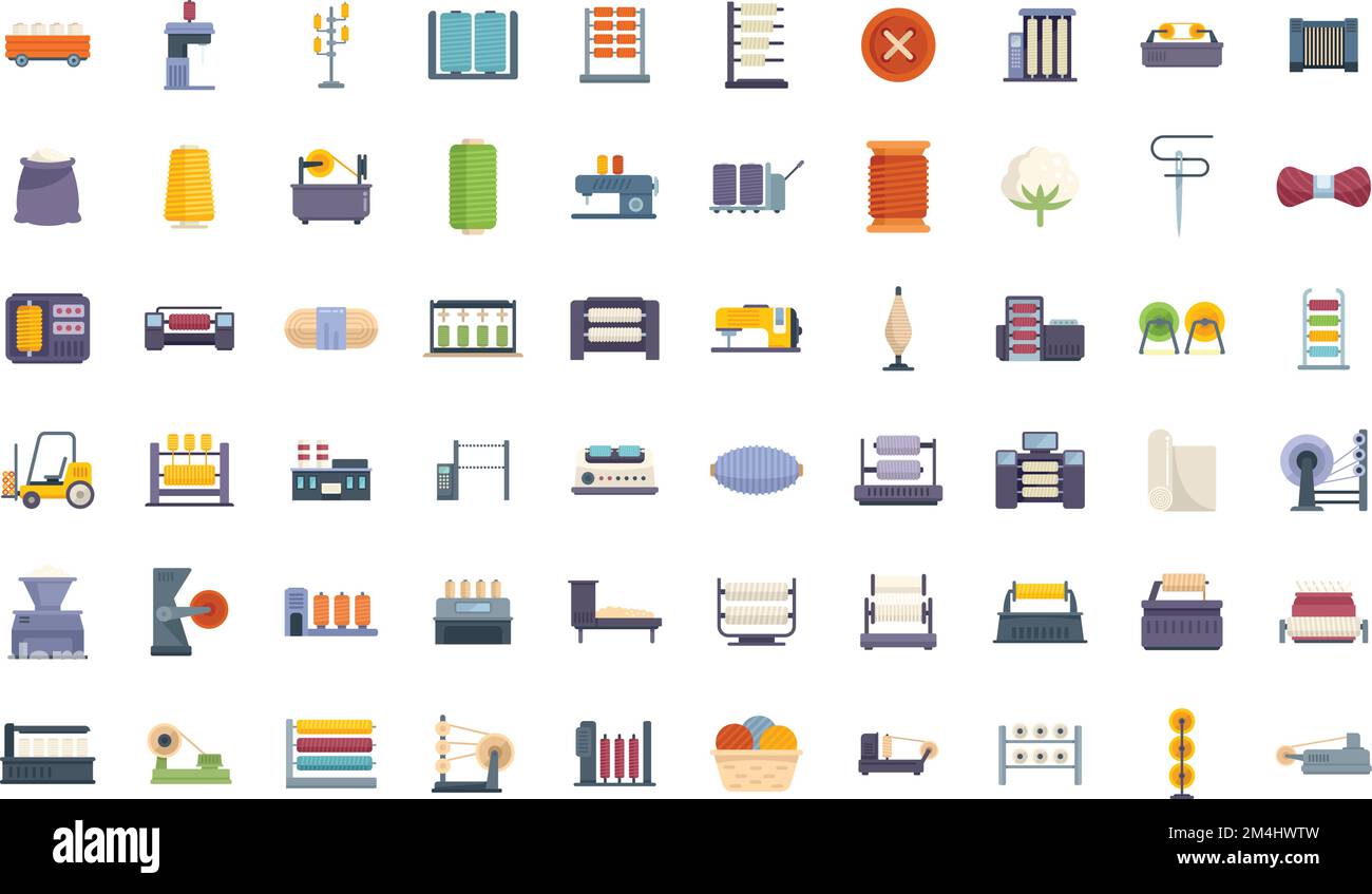Thread production icons set flat vector. Fashion beauty. Fabric factory ...