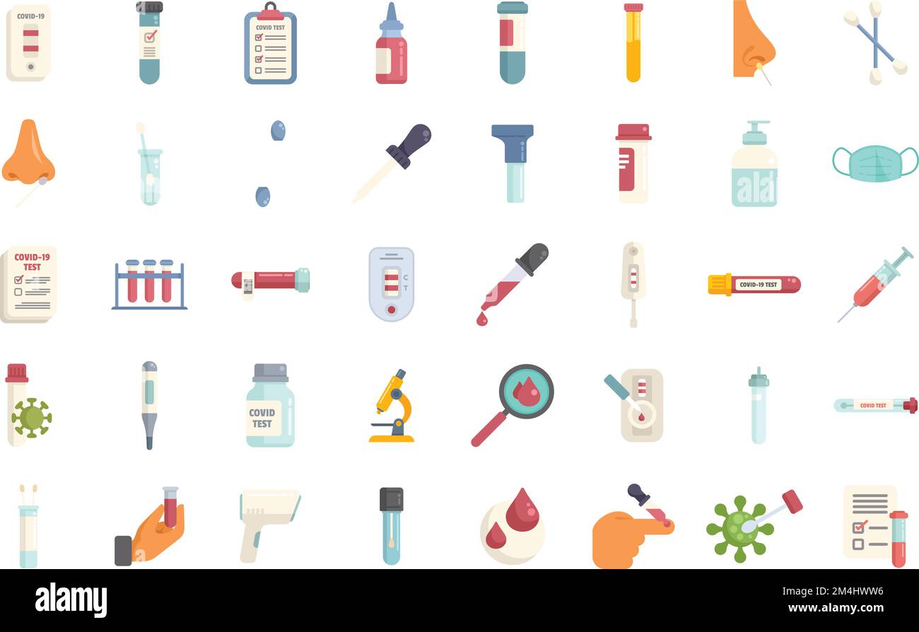 Covid test icons set flat vector. Corona prevention. Coronavirus kit ...