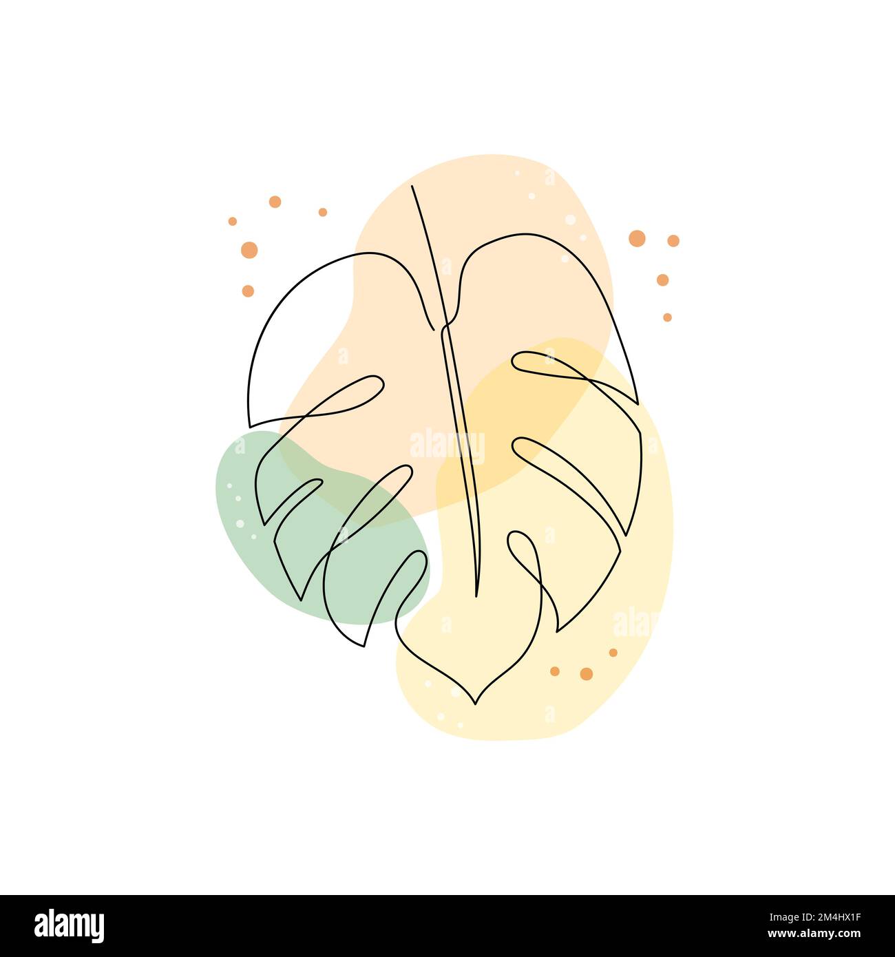 Line art monstera plant leaf. Minimal continuous line monstera foliage ...