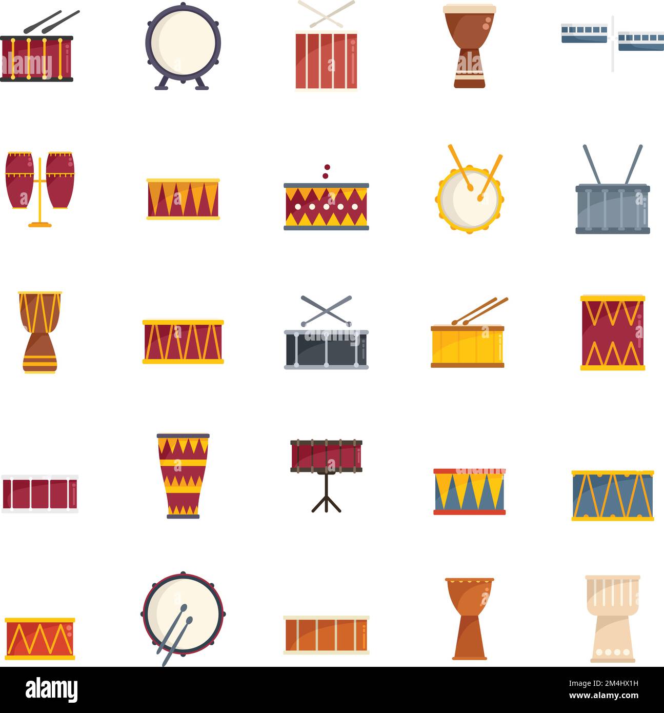 Drum icons set flat vector. Instrument music. Bongo bass isolated Stock ...