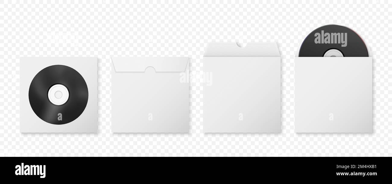 Vector 3d Realistic Black CD, DVD with Paper, Plastic Cover, Envelope ...