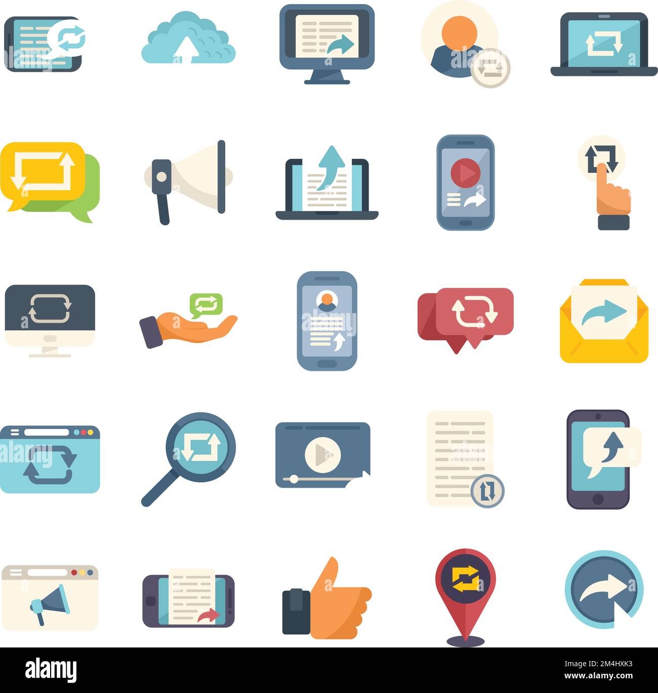 Repost icons set flat vector.Social video. Smartphone cellphone ...
