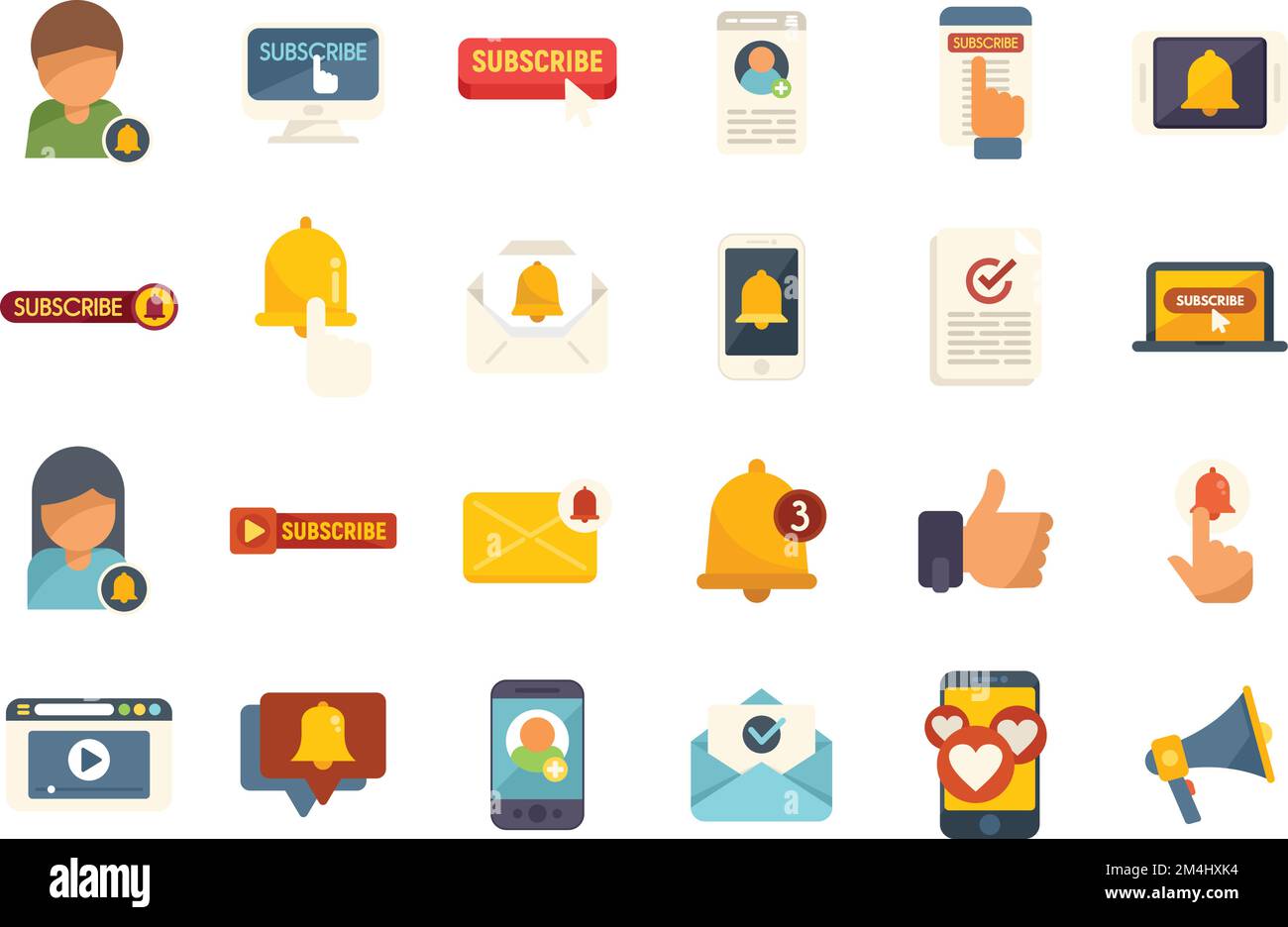 Subscribe icons set flat vector. Button arrow. Social media isolated ...
