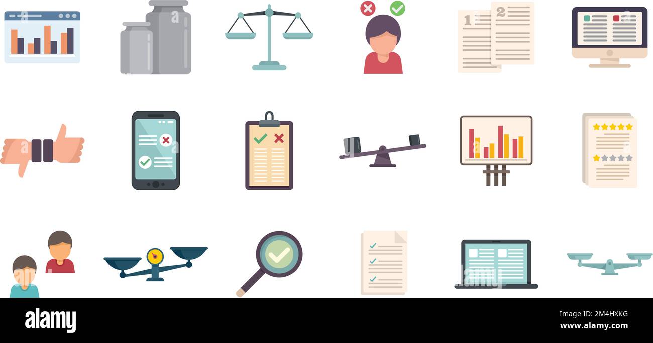 Comparison icons set flat vector. Small big. Business influence ...