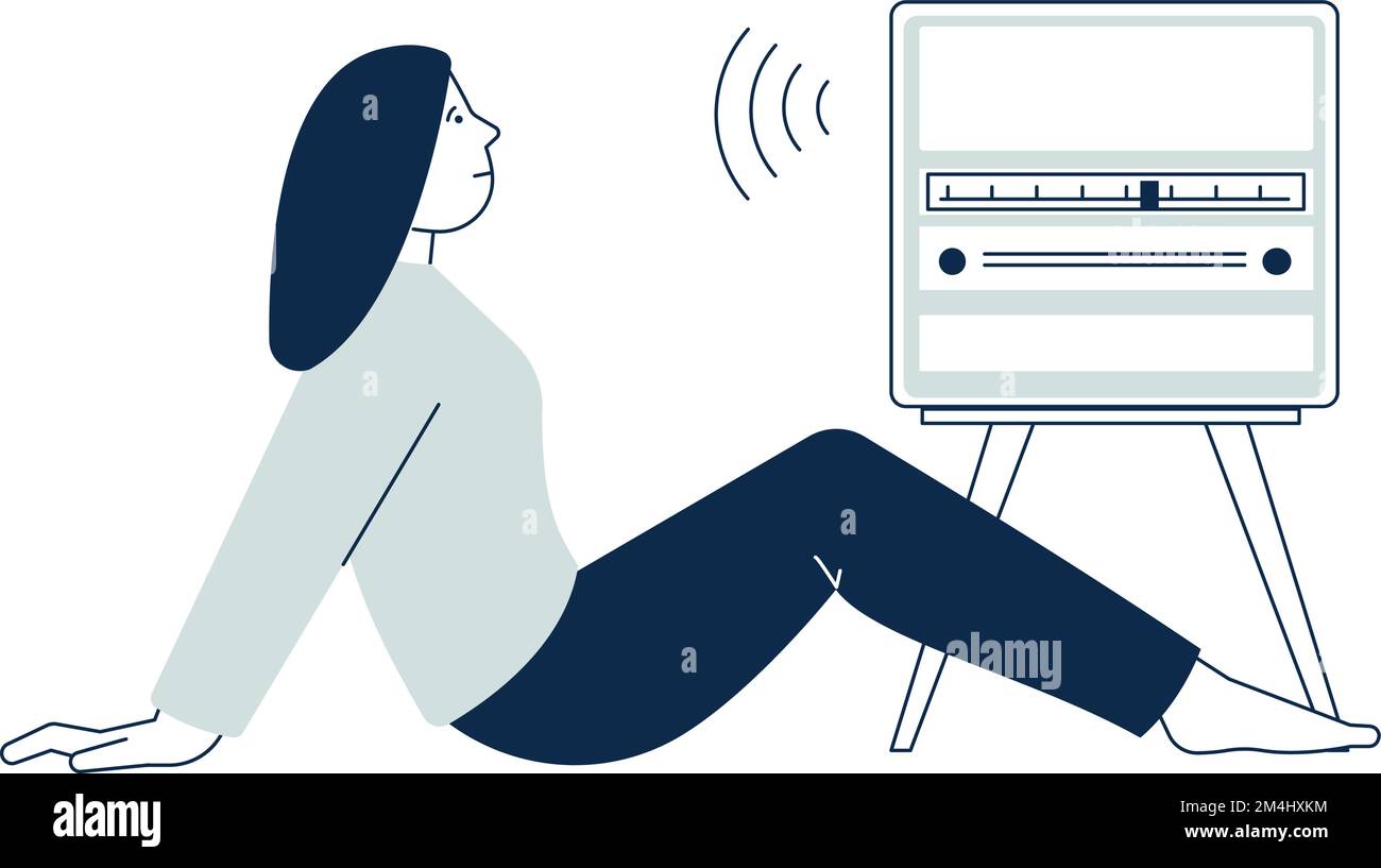 Woman listening radio. Broadcast device. Resting person Stock Vector ...