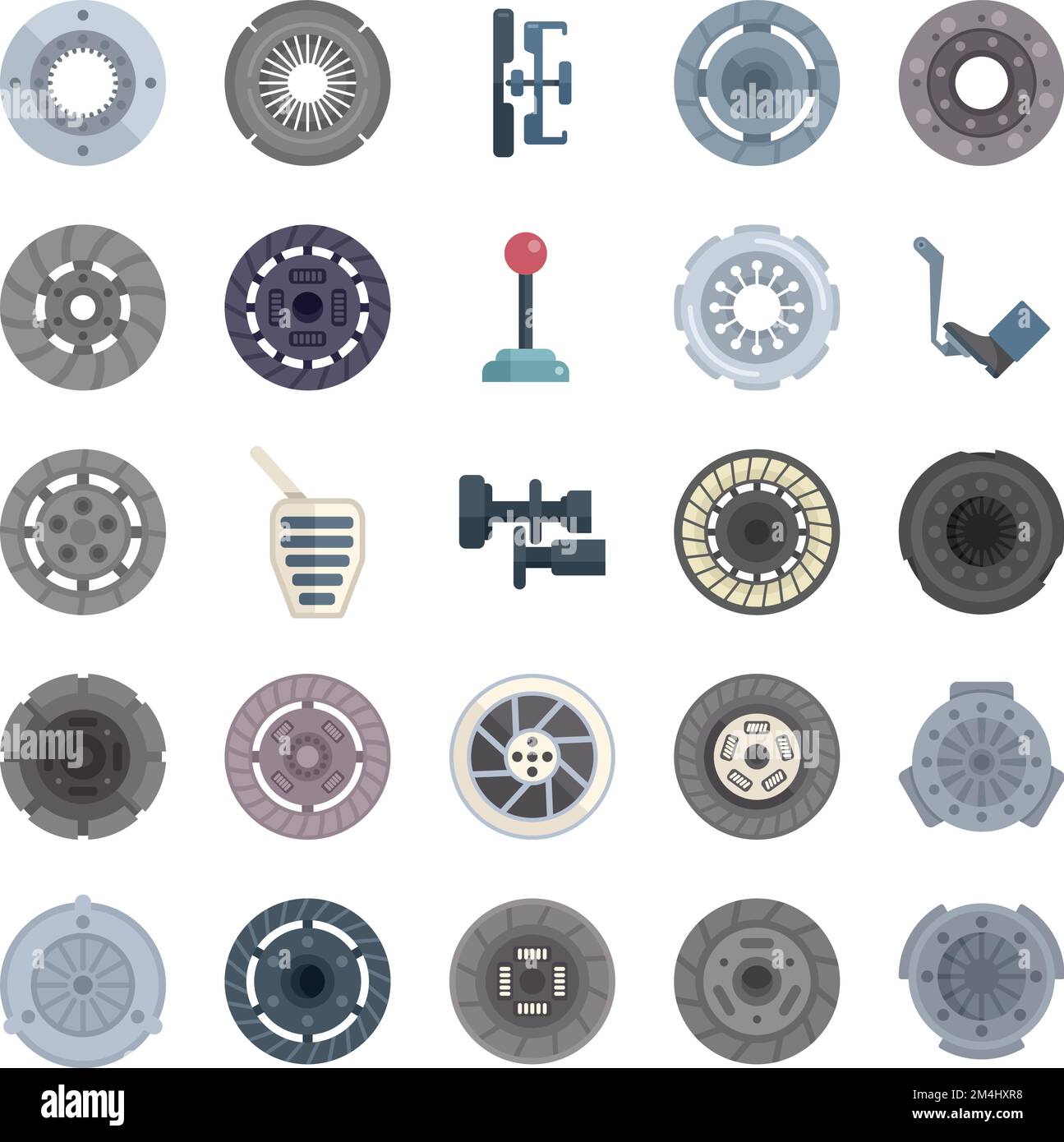 Clutch icons set flat vector. Machine engine. Auto parts isolated Stock ...