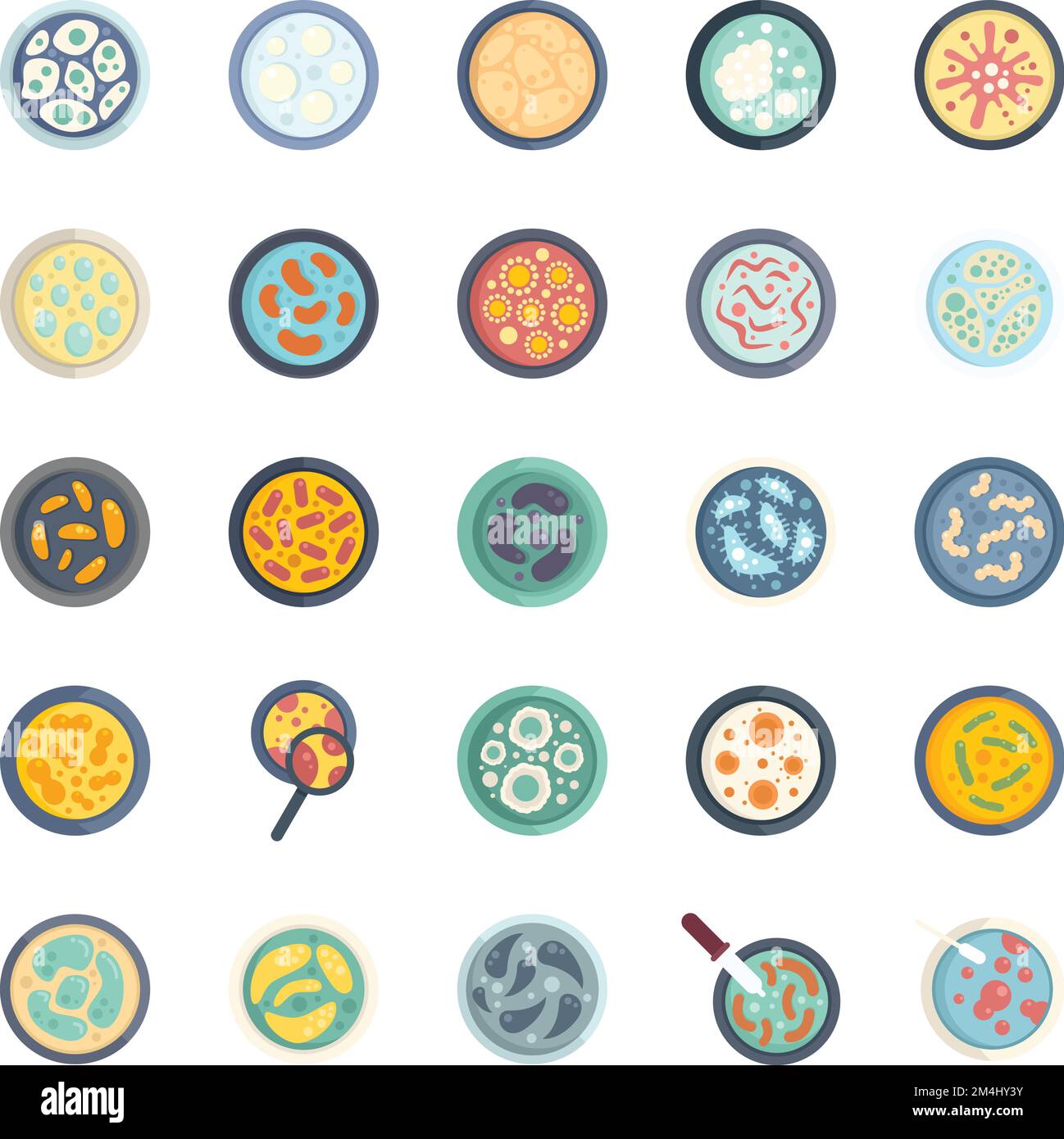 Petri dish icons set flat vector. Bacteria experiment. Dish culture isolated Stock Vector Image ...