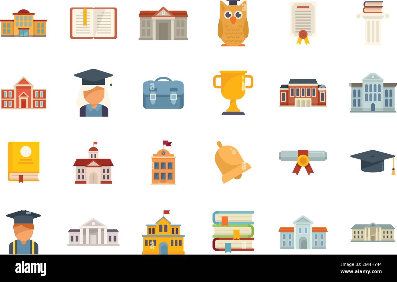 Campus icons set flat vector. University college. Academy education ...