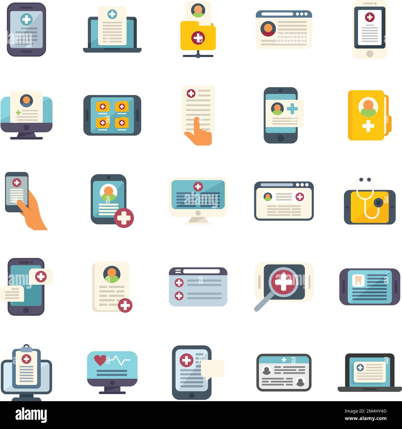 Electronic patient card icons set flat vector. Medicine care. Digital ...