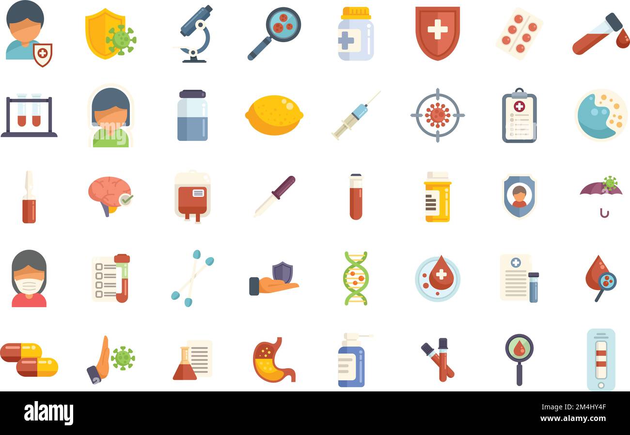 Immune System Icons Set Flat Vector Human Weak Medical Booster