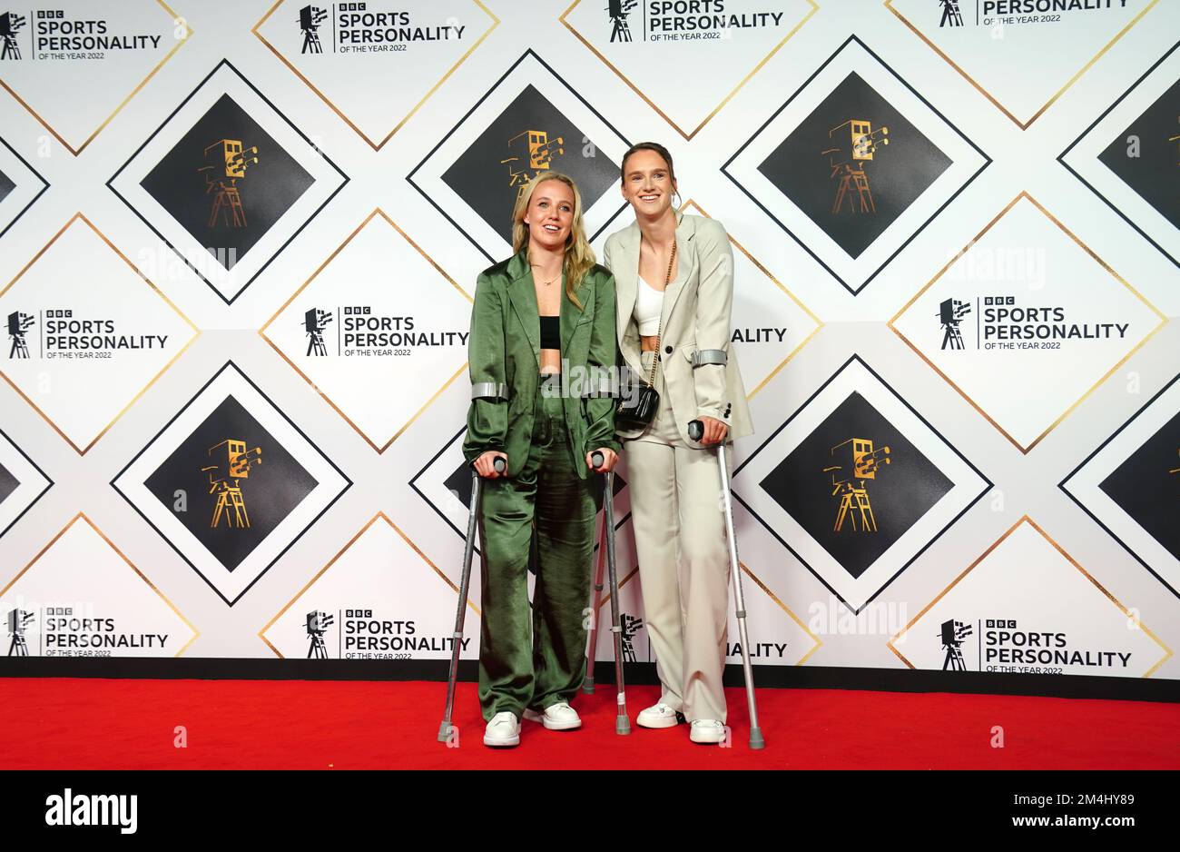 Beth Mead and partner Vivianne Miedema pose on the red carpet prior to ...