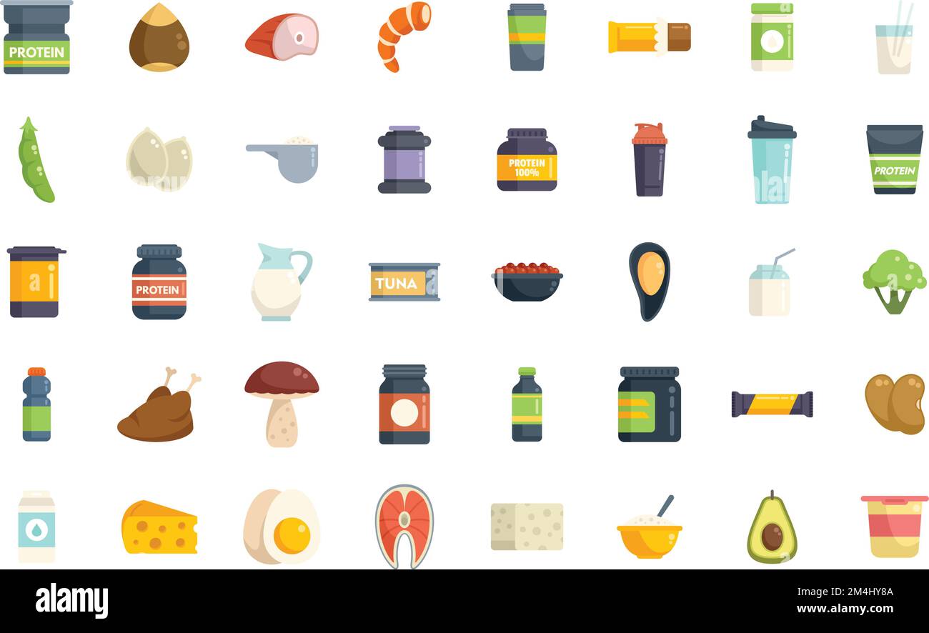 Protein nutrient icons set flat vector. Fat fiber. Nutrition dietary ...