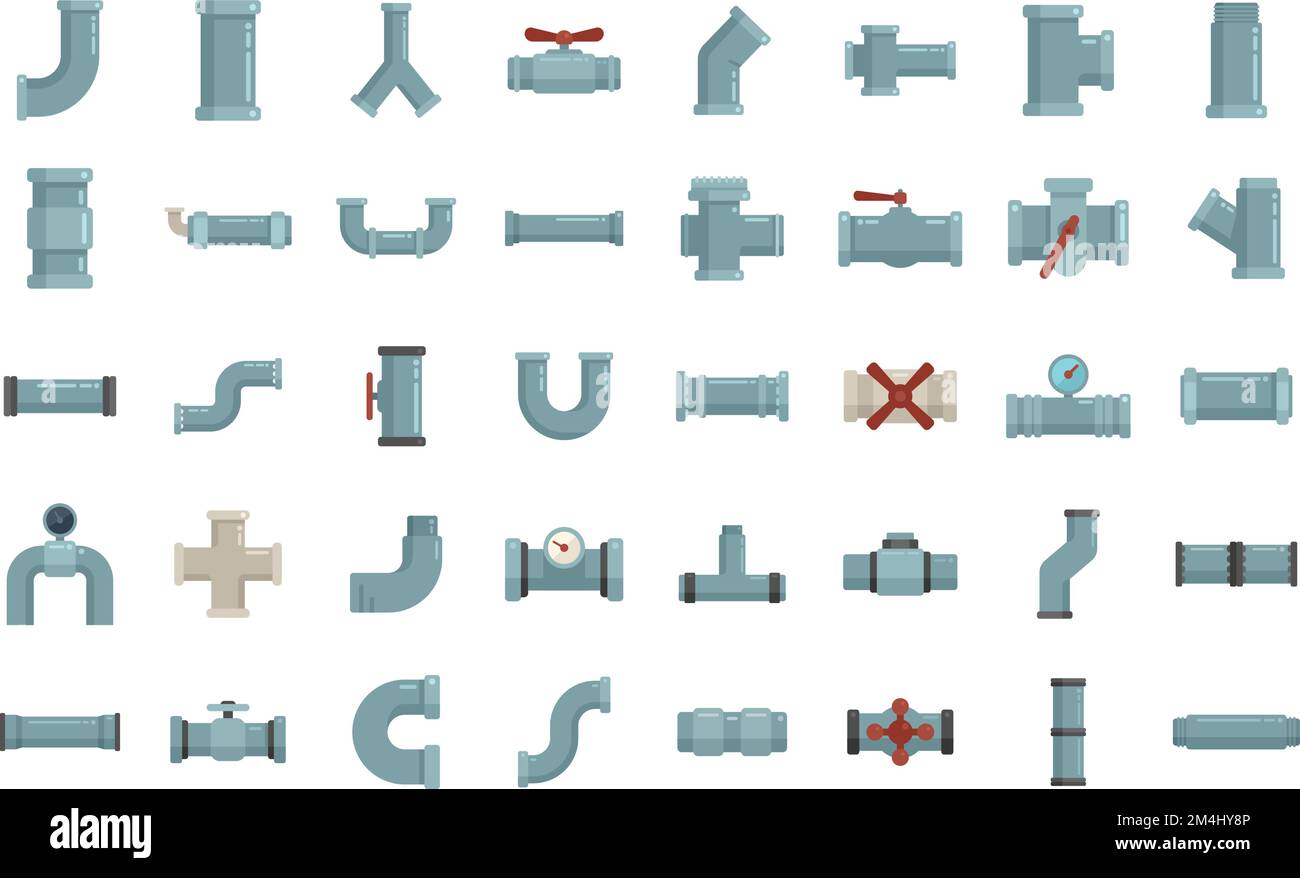 Pipe icons set flat vector. Steel valve. Water gas isolated Stock ...