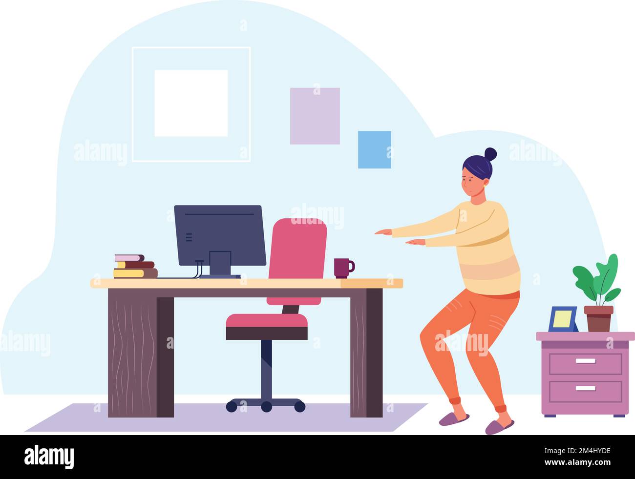 Body warm up exercise at workspace. Home fitness training isolated on ...