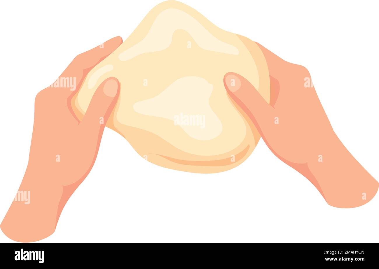 Hands hold dough cartoon icon. Baking preparation isolated on white ...