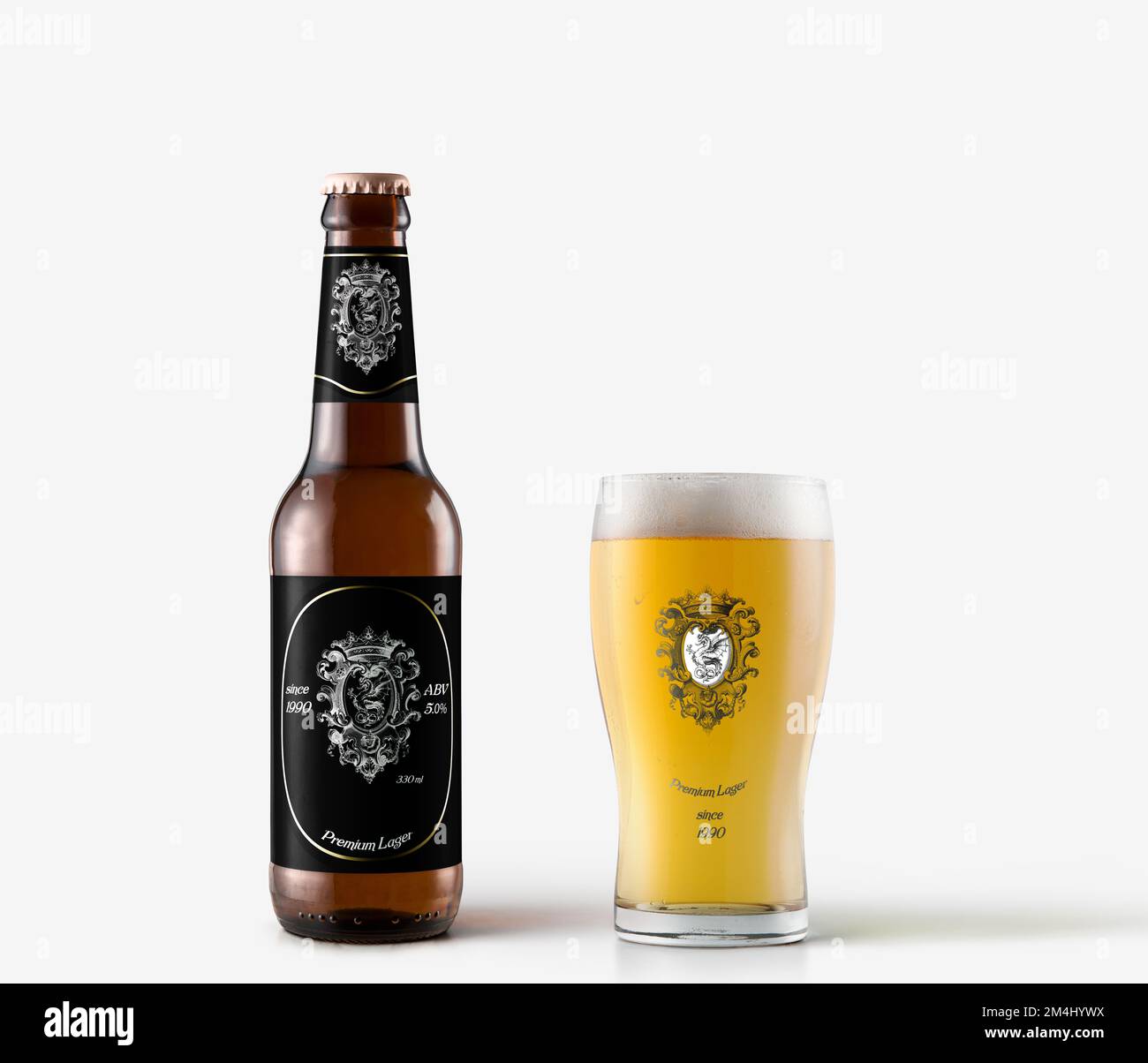 3D illustration of an alcoholic drink with a highclass style for beer ...