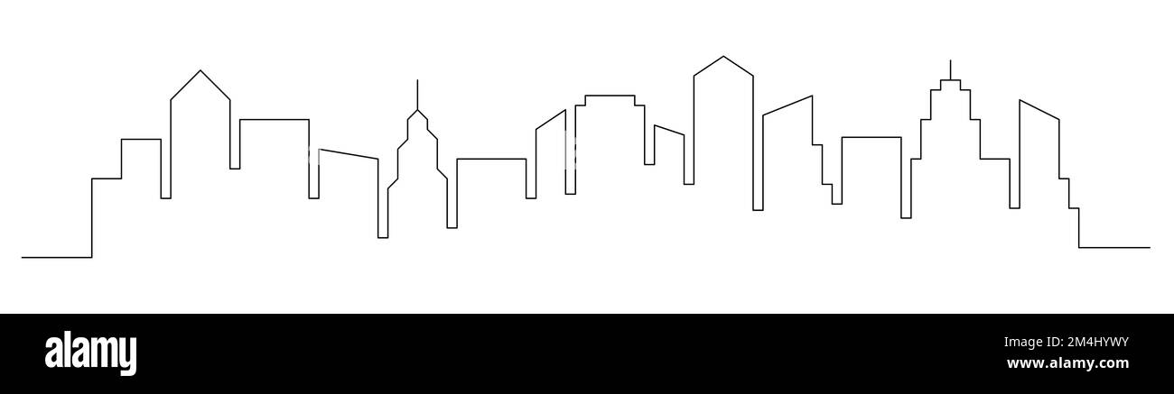 Continuous line city building. One single outline cityscape continuous ...
