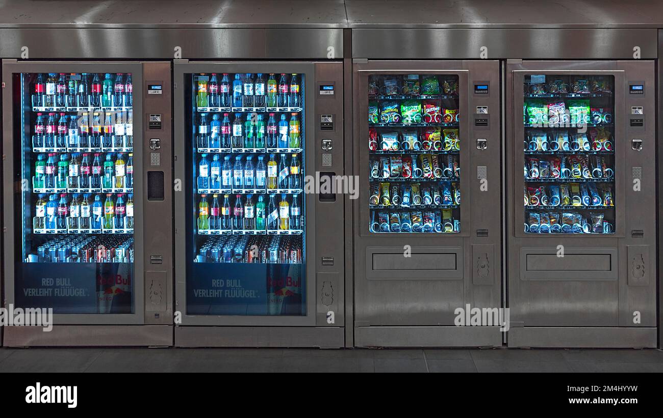 Drinks and sweets vending machines, Central Station, Hamburg, Germany ...
