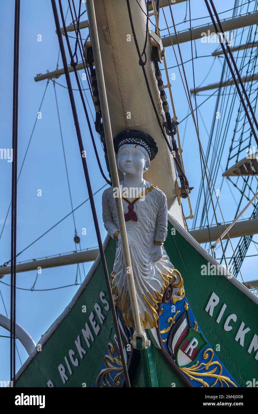 Figurehead on the sailing ship Rickmer Rickmers, museum ship in the ...