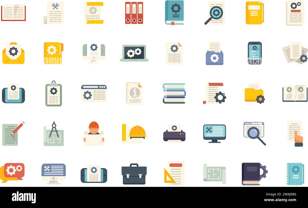 Technical document icons set flat vector. Building manual. Plan paper ...
