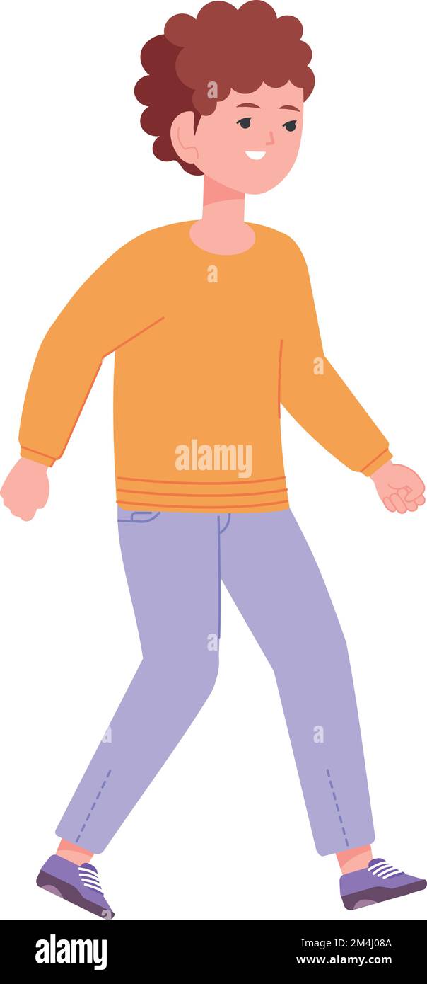 Walking kid character. Cheerful active school boy isolated on white ...