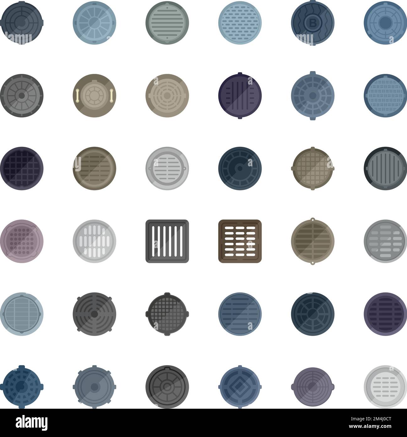 Manhole icons set flat vector. Canalization cap. Asphalt cover isolated ...