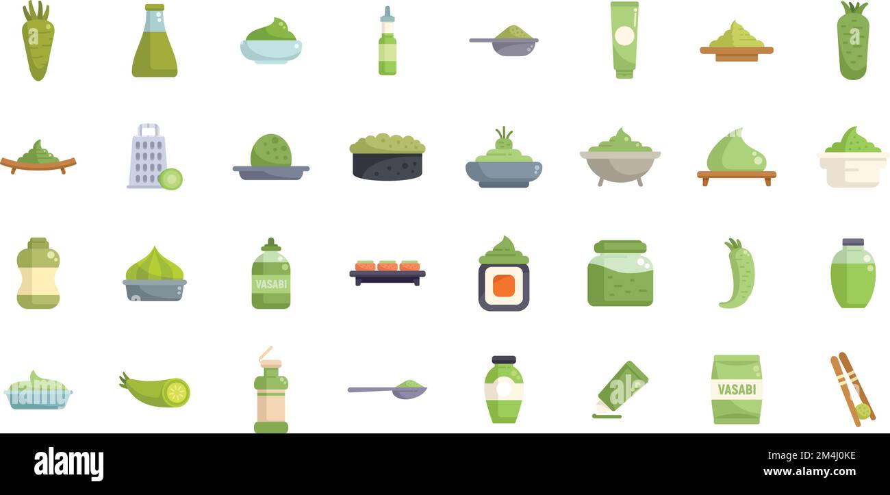 Wasabi icons set flat vector. Asia bowl. Cuisine dish isolated Stock ...