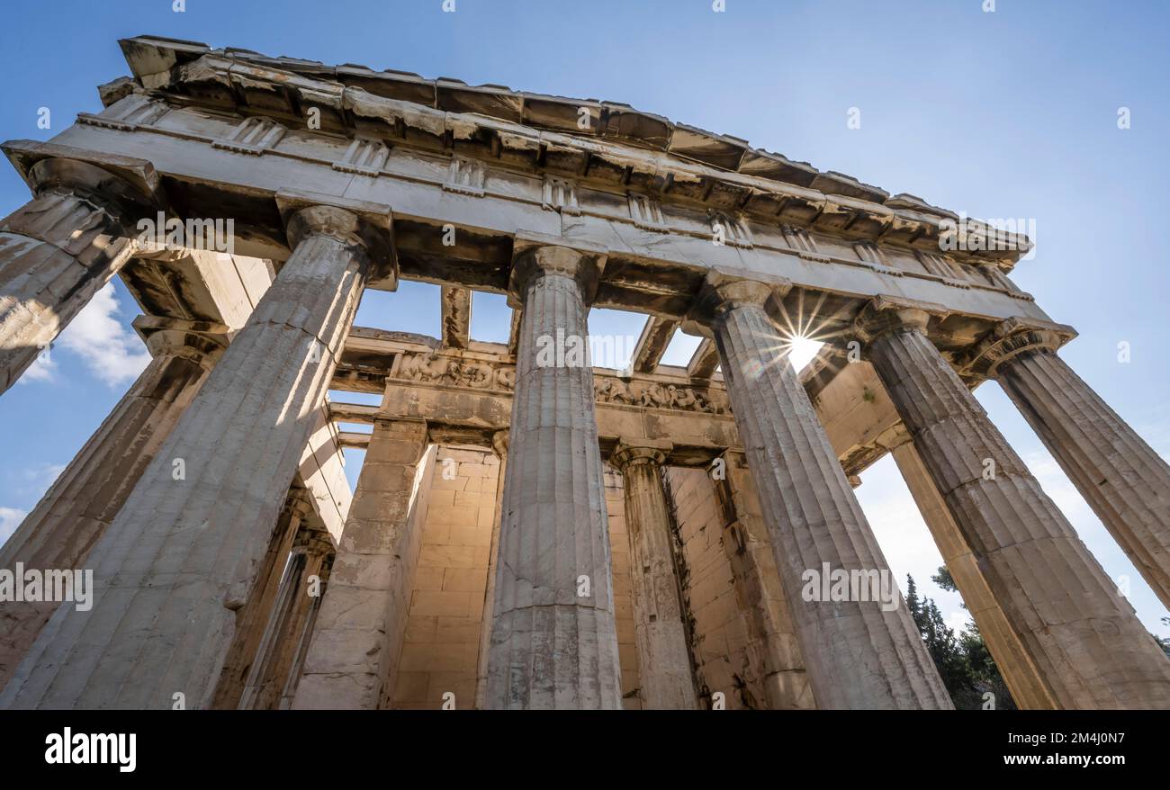 Temple of Hephaestus, with sun star, Greek Agora of Athens, ancient ...