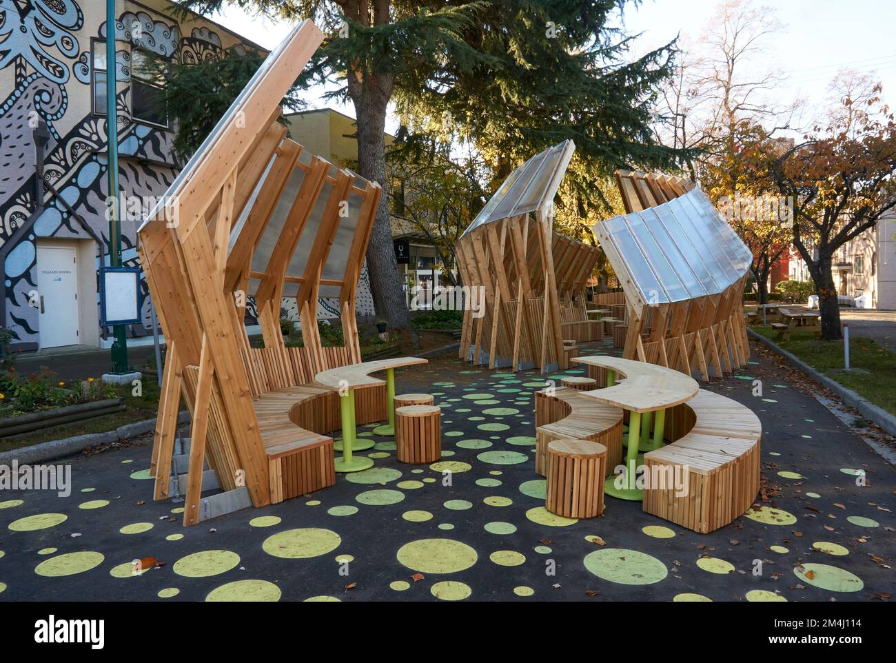 The 13th and Granville Plaza, an outdoor public sitting area or pop-up ...