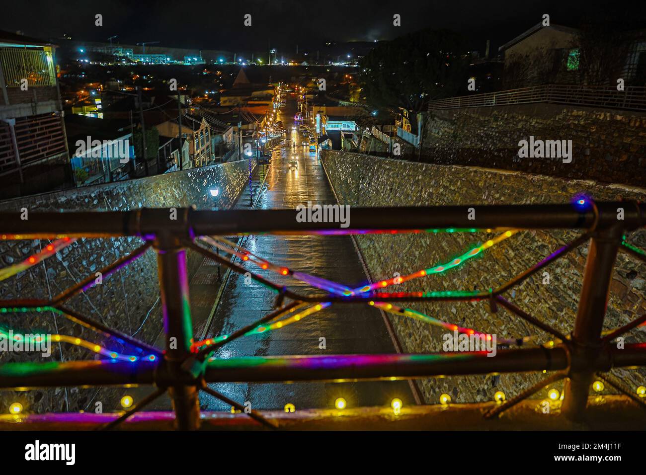 Christmas decoration in the streets of the center of old Cananea in ...