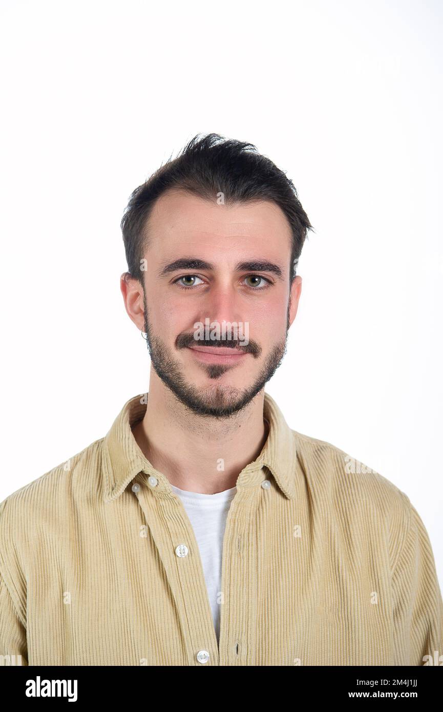 Classic frontal portrait of a smiling young Caucasian man with beard ... Classic frontal portrait of a smiling young Caucasian man with beard ...