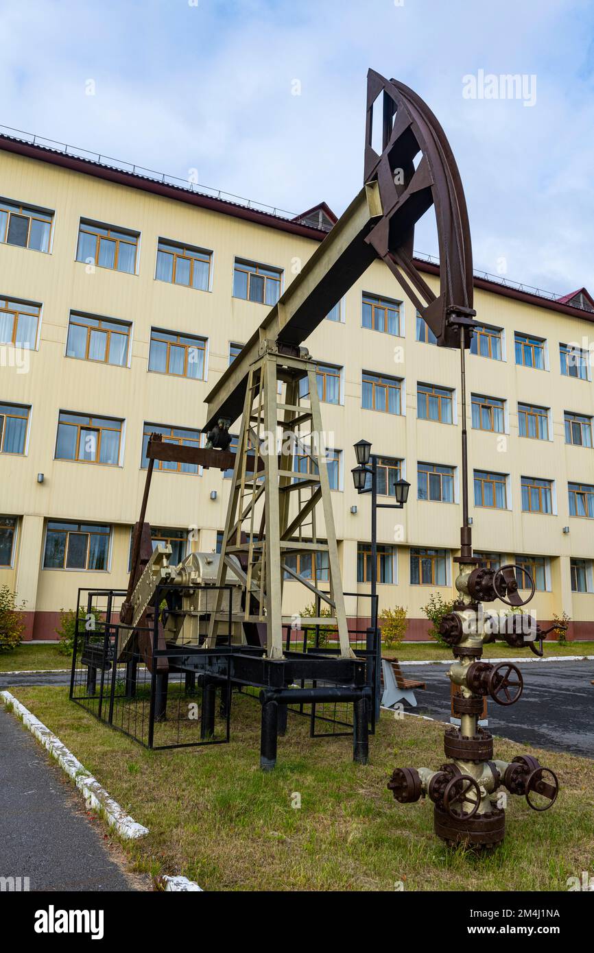 Oil rig before a hotel, Nizhnevartovsk, Khanty-Mansi Autonomous Okrug ...