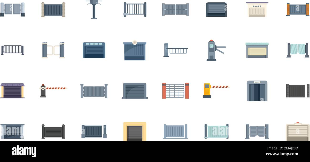 Automatic gate icons set flat vector. Electric door. Garage rolling ...
