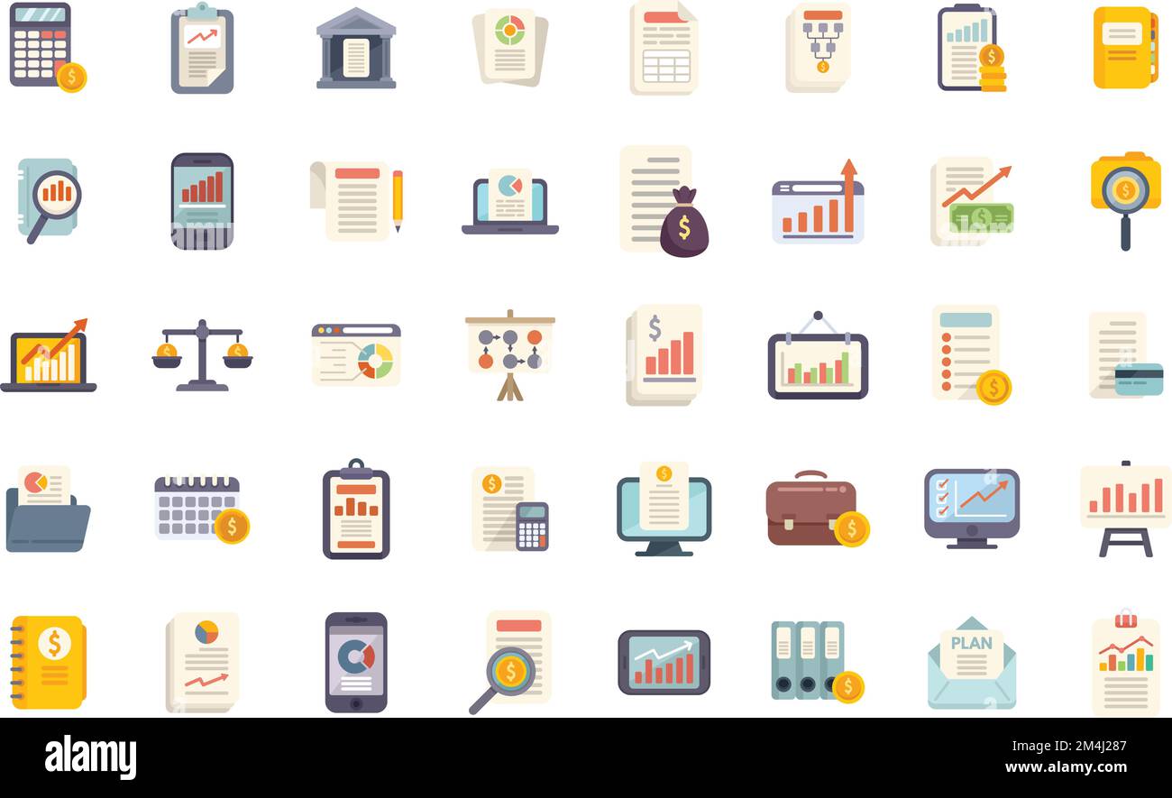 Financial planning icons set flat vector. Manage risk. Plan account ...