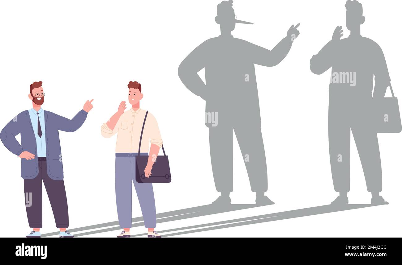 Dishonest conversation. Politician with liar shadow deceive people ...