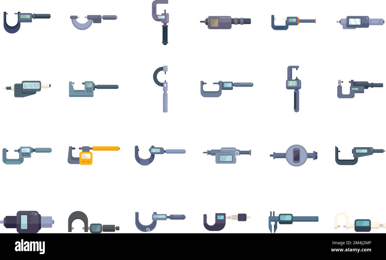 Digital micrometer icons set flat vector. Caliper ruler. Device ...