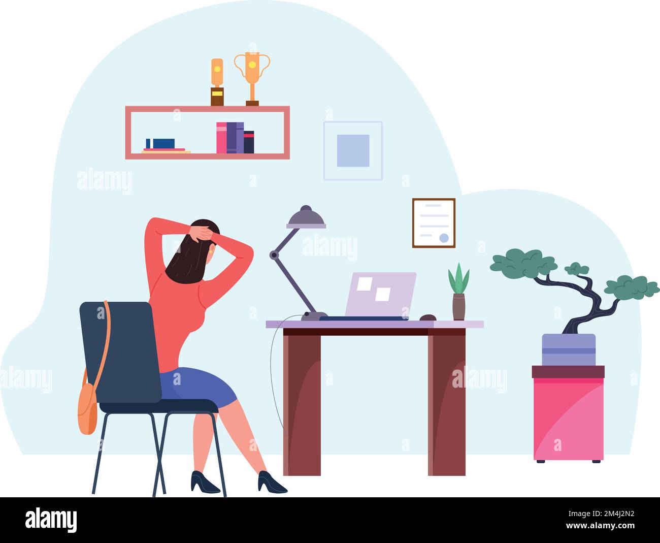 Office break workout. Body stretch at computer desk isolated on white ...