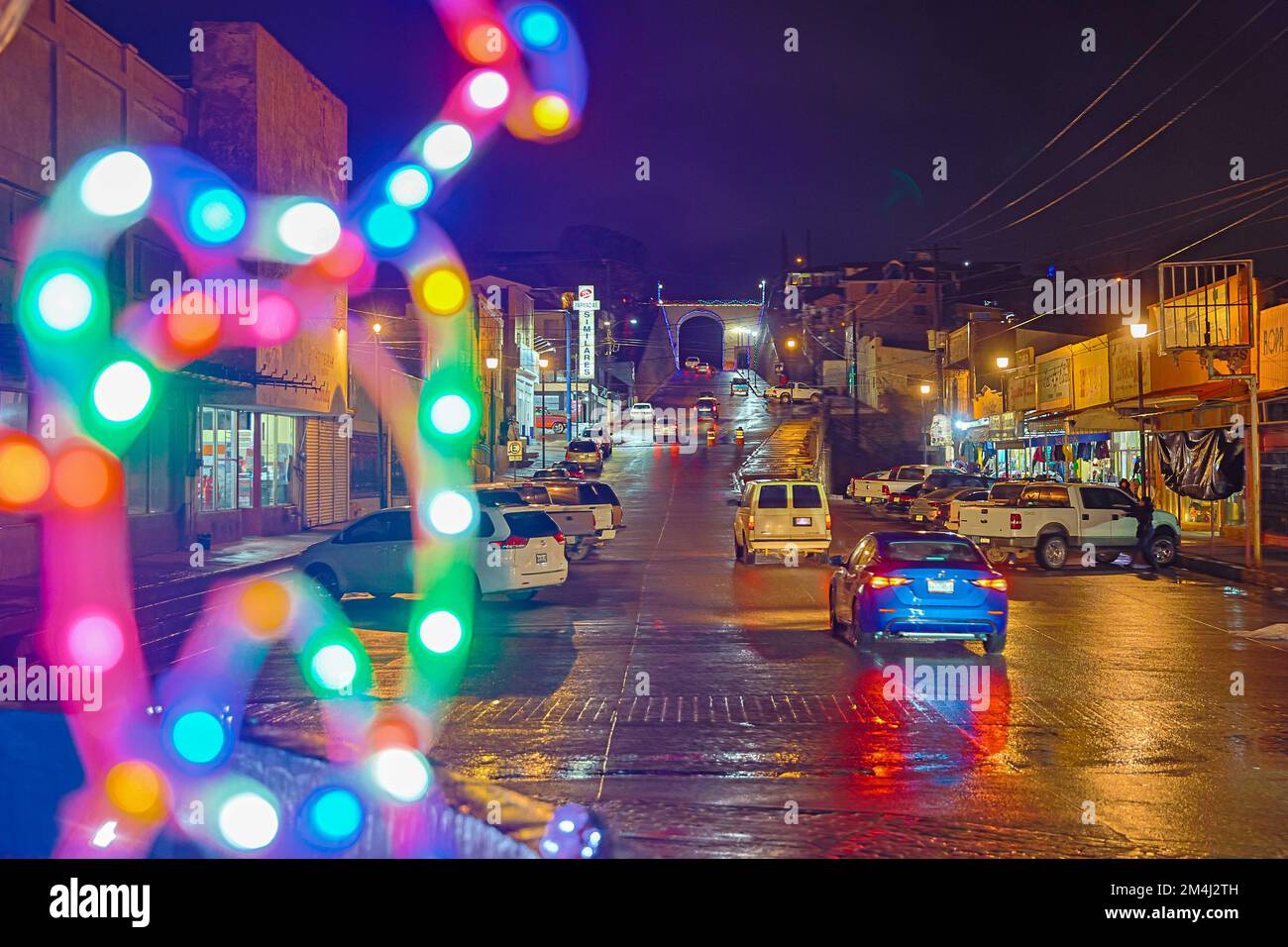 Christmas decoration in the streets of the center of old Cananea in ...