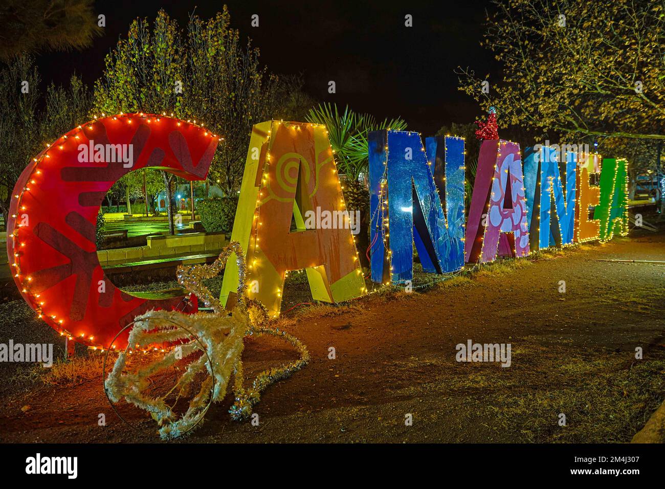 Christmas decoration in the streets of the center of old Cananea in ...