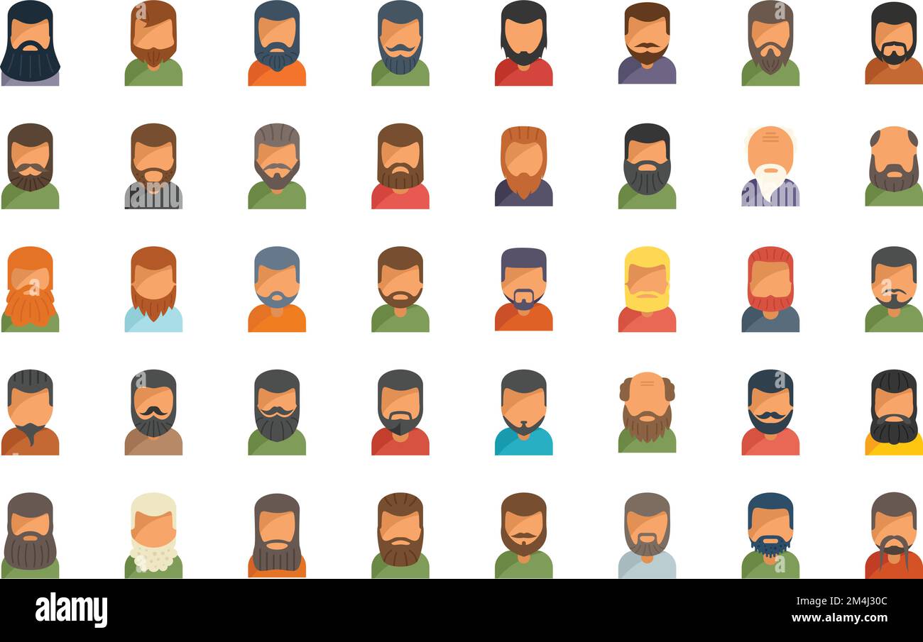 Beard icons set flat vector. Old man. Face hair isolated Stock Vector ...