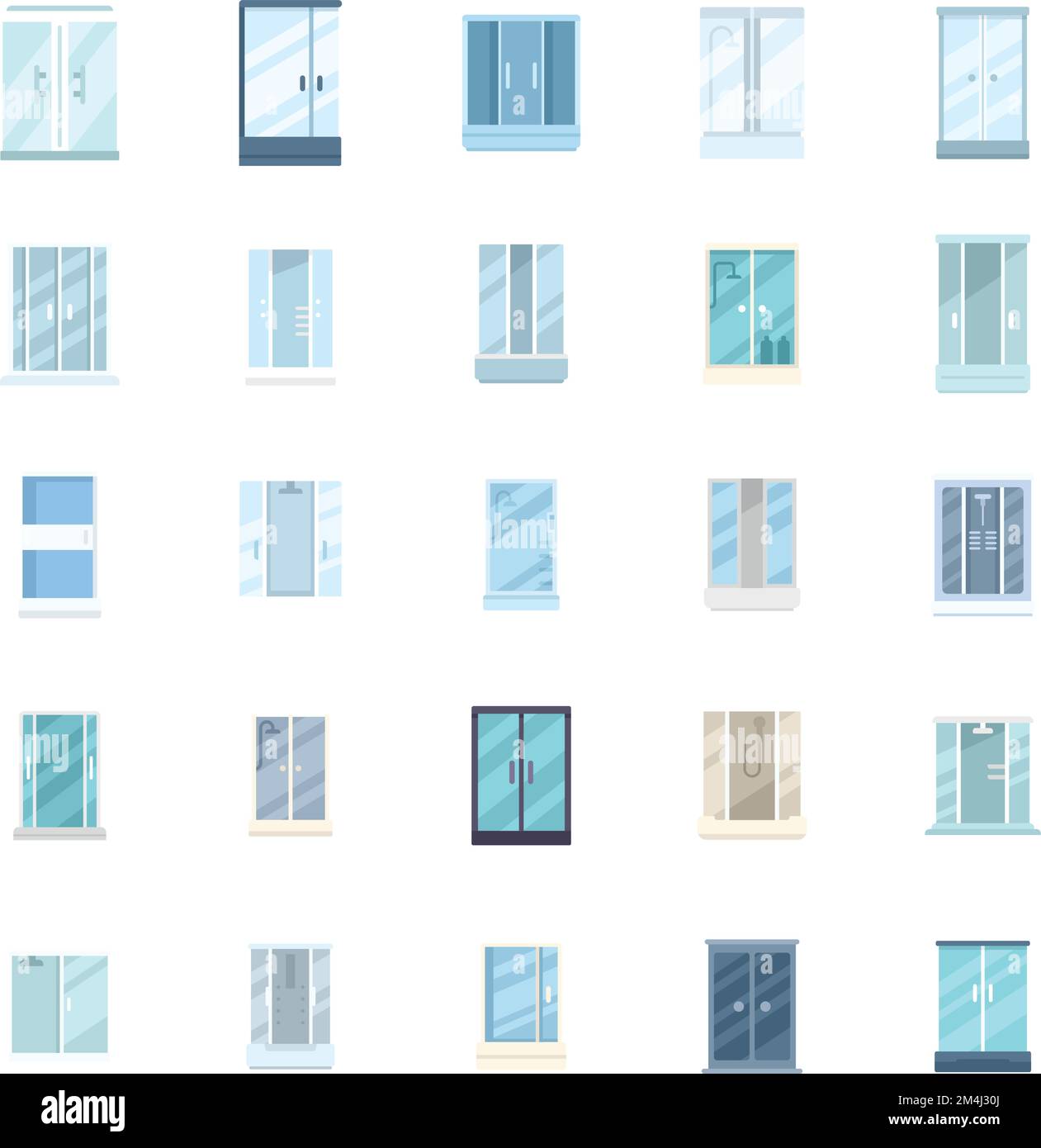 Shower stall icons set flat vector. Ceramic bathroom. Compact corner ...