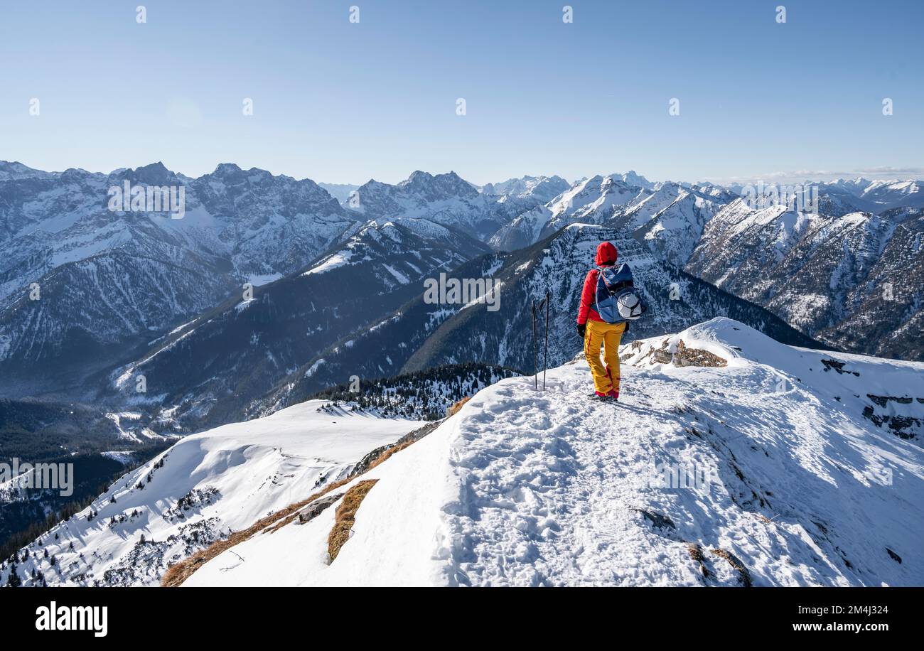 Mountaineers in winter in the snow, Am Schafreuter, Karwendel Mountains ...