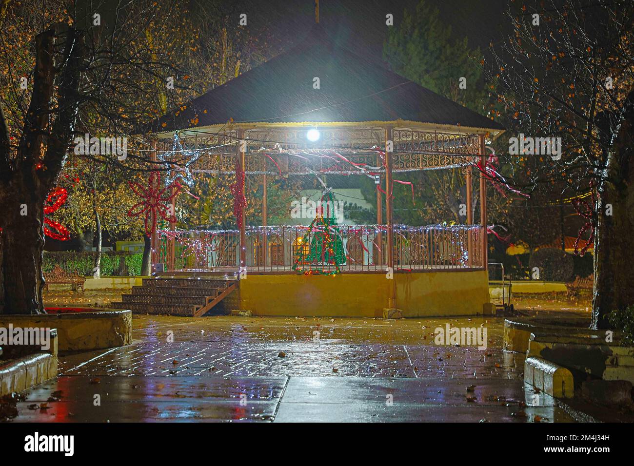 Christmas decoration in the streets of the center of old Cananea in ...