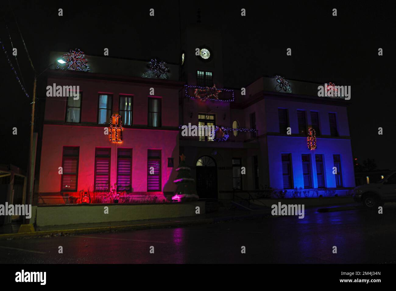 Christmas decoration in the streets of the center of old Cananea in ...